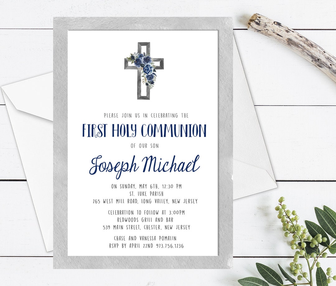 First Communion Invitation Boy, 1st Communion Blue, First Holy ...