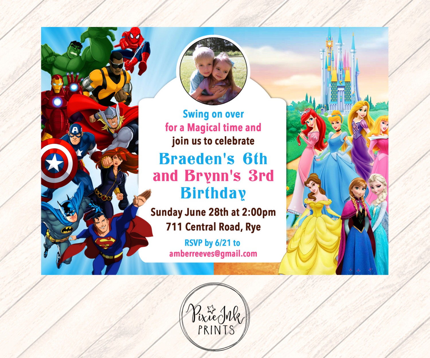 Superhero & Princess Invitation Split Birthday Invitation - Etsy Canada