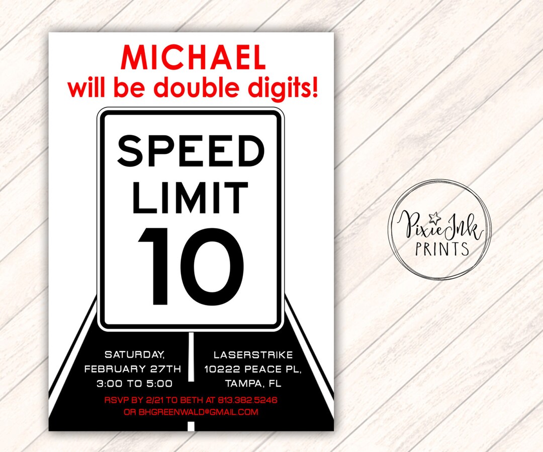 Speed Limit Invitation, Road Sign Invitation, Speed Limit Birthday ...