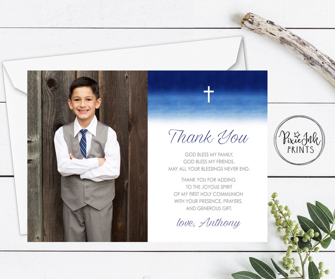 Communion Thank You Card , Boy Communion Picture Thank You, First Holy ...