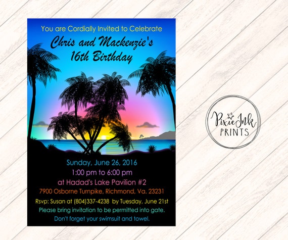 Invitación de cumpleaños de Sunset Beach Invitación a una - Etsy España