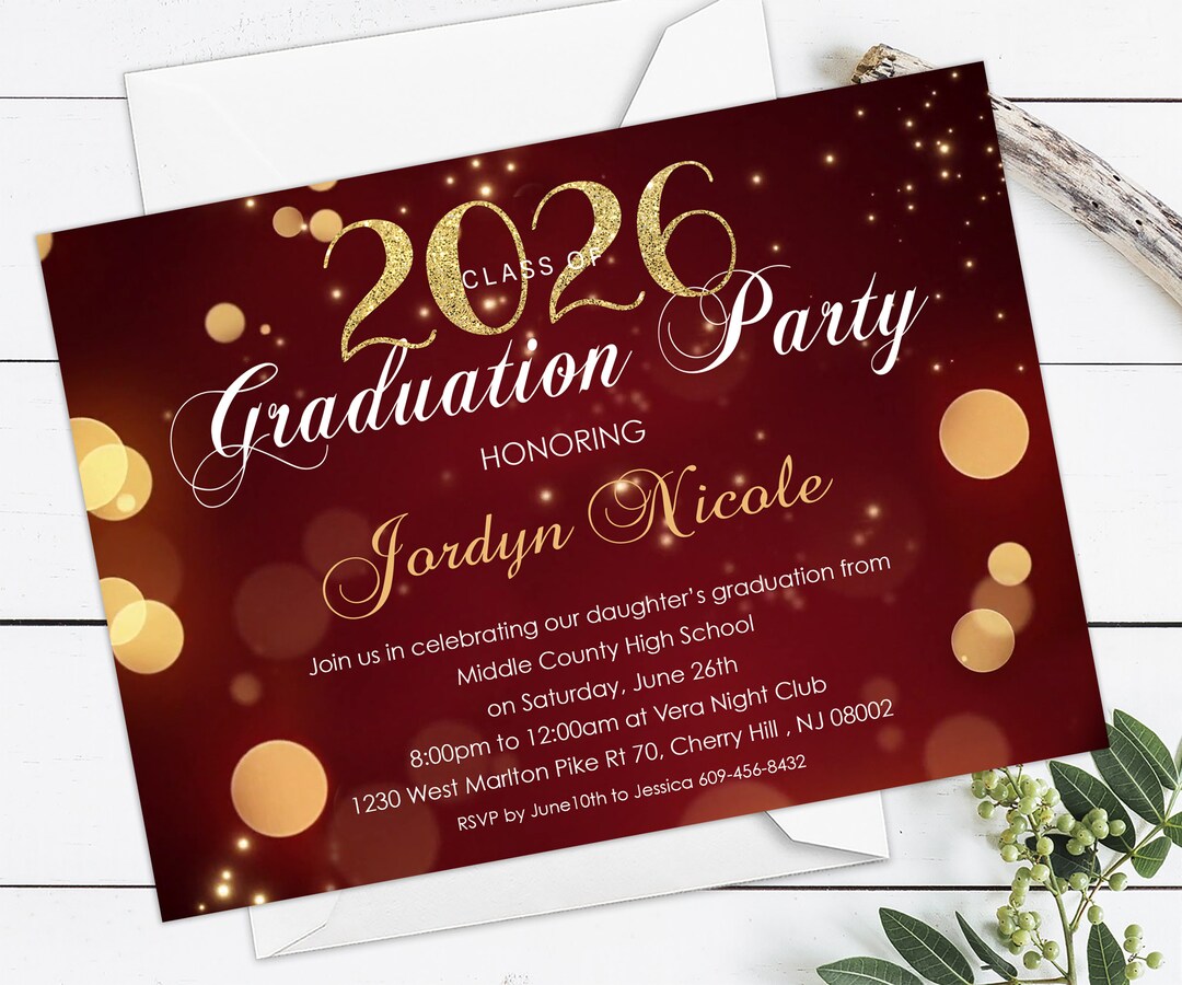 Wine Graduation Party Invitation, Garnet Class of 2024 Graduation ...
