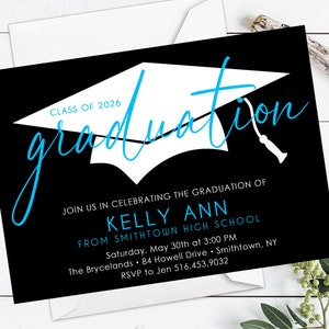 School Colors Graduation Party Invitation, College Graduation Cap ...