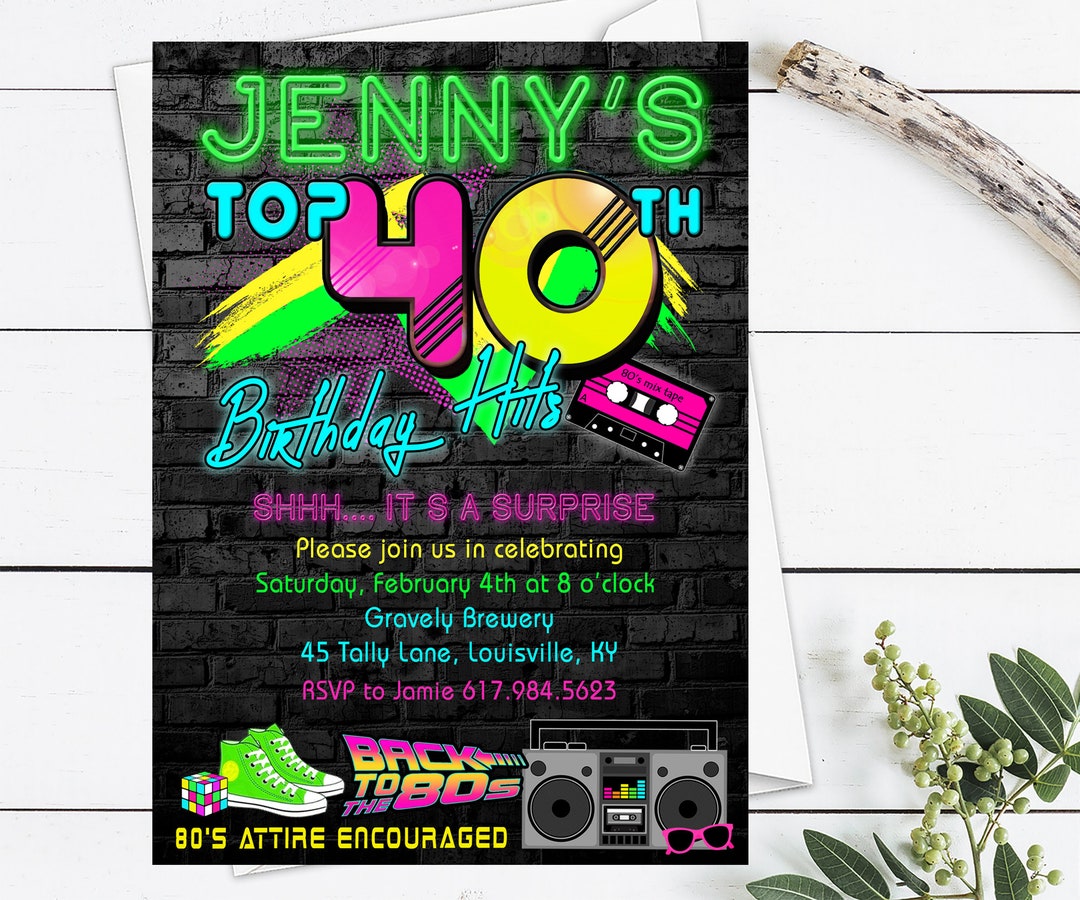 80's Birthday Party Invitation, 40th Birthday Invite, 80's Party ...