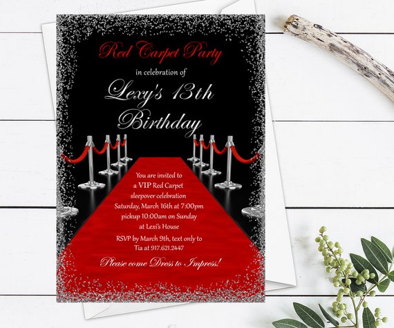 Red Carpet Birthday Invitations Red Carpet Event Hollywood | Etsy
