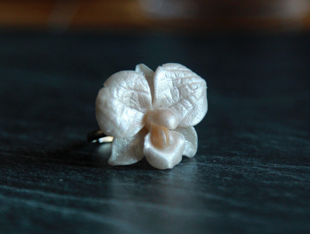Orchid Ring Pearl Ring Floral Jewelry Wedding Ring Handmade Gift Women ...