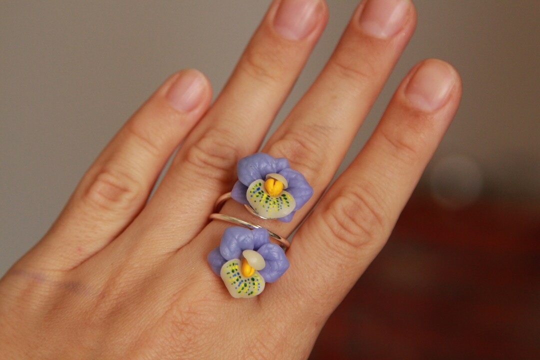 Lilac Orchid Ring Double Rings Women Delicate Clay Flower Jewelry - Etsy
