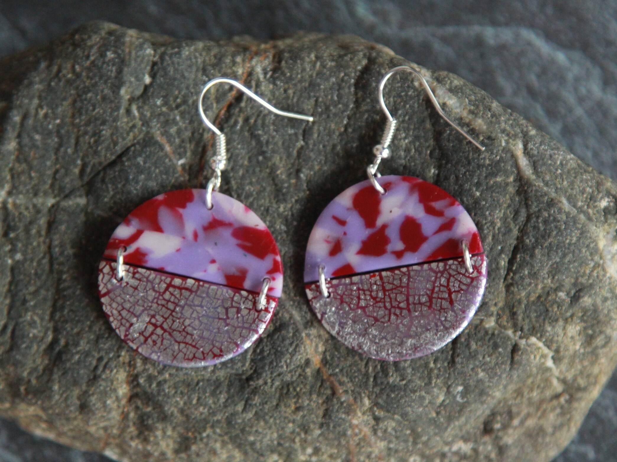 Purple Earrings Dangle Polymer Clay Earrings Violet Earrings Round Etsy