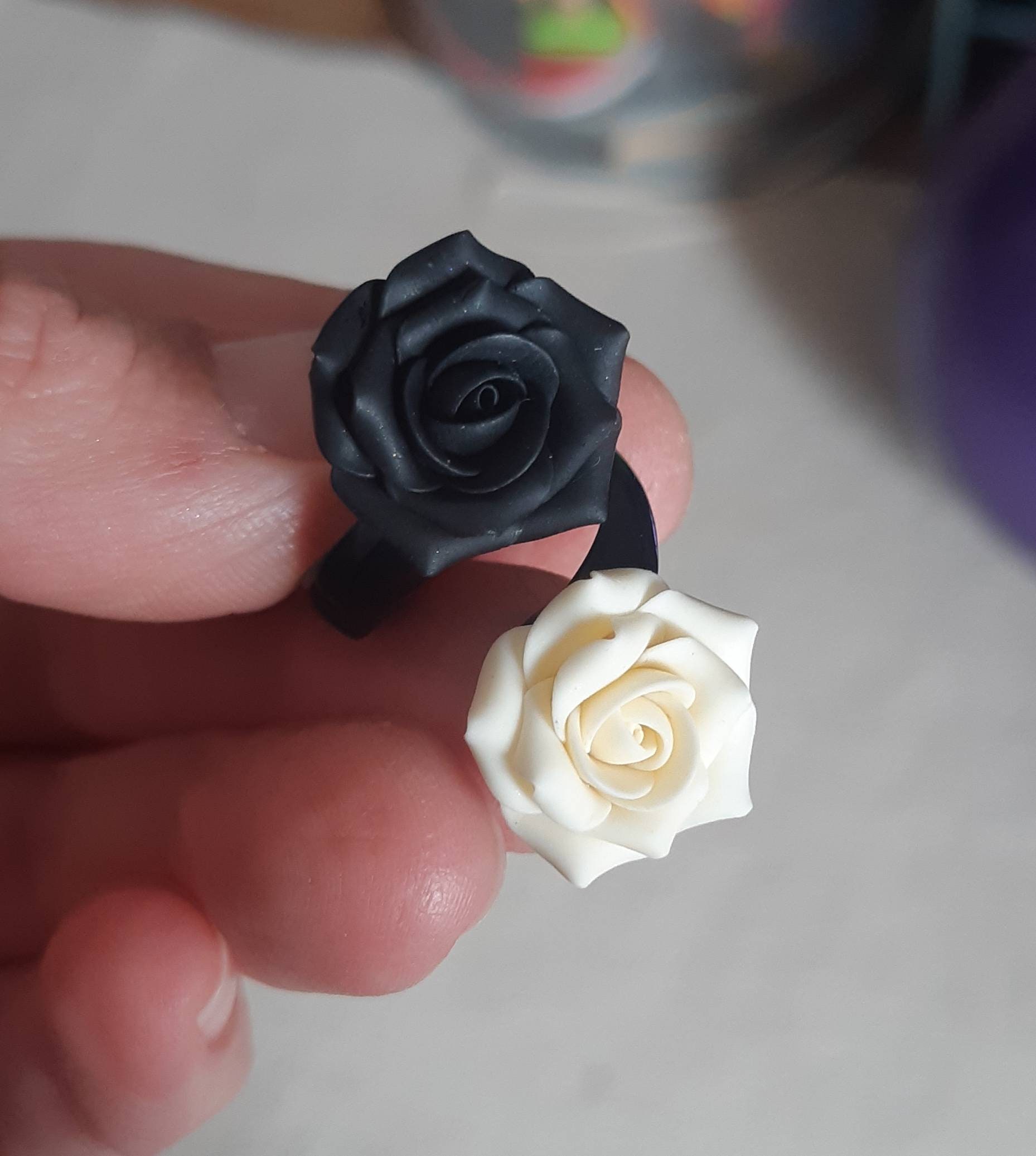 Black Flower Ring Clay Rose Ring Women Ring Women Unusual | Etsy