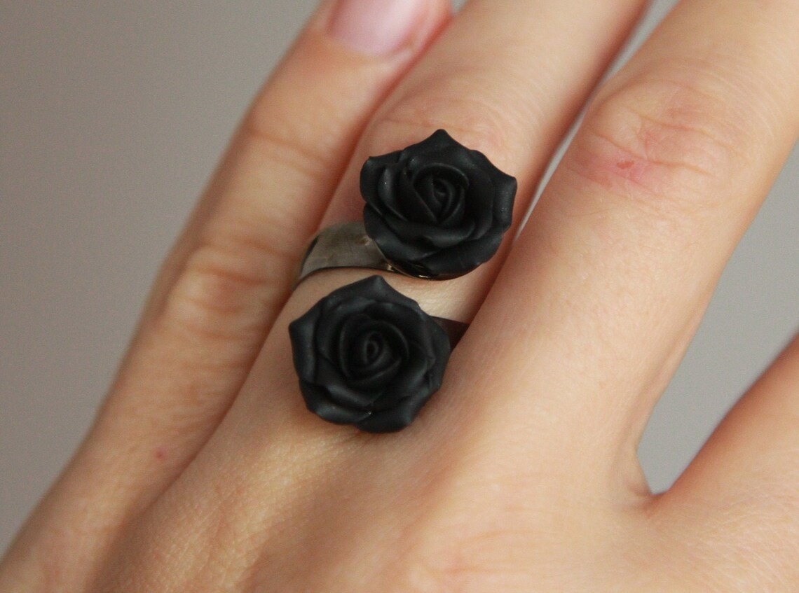 Black Rose Realistic Flower Ring Clay Flower Rings - Etsy Australia
