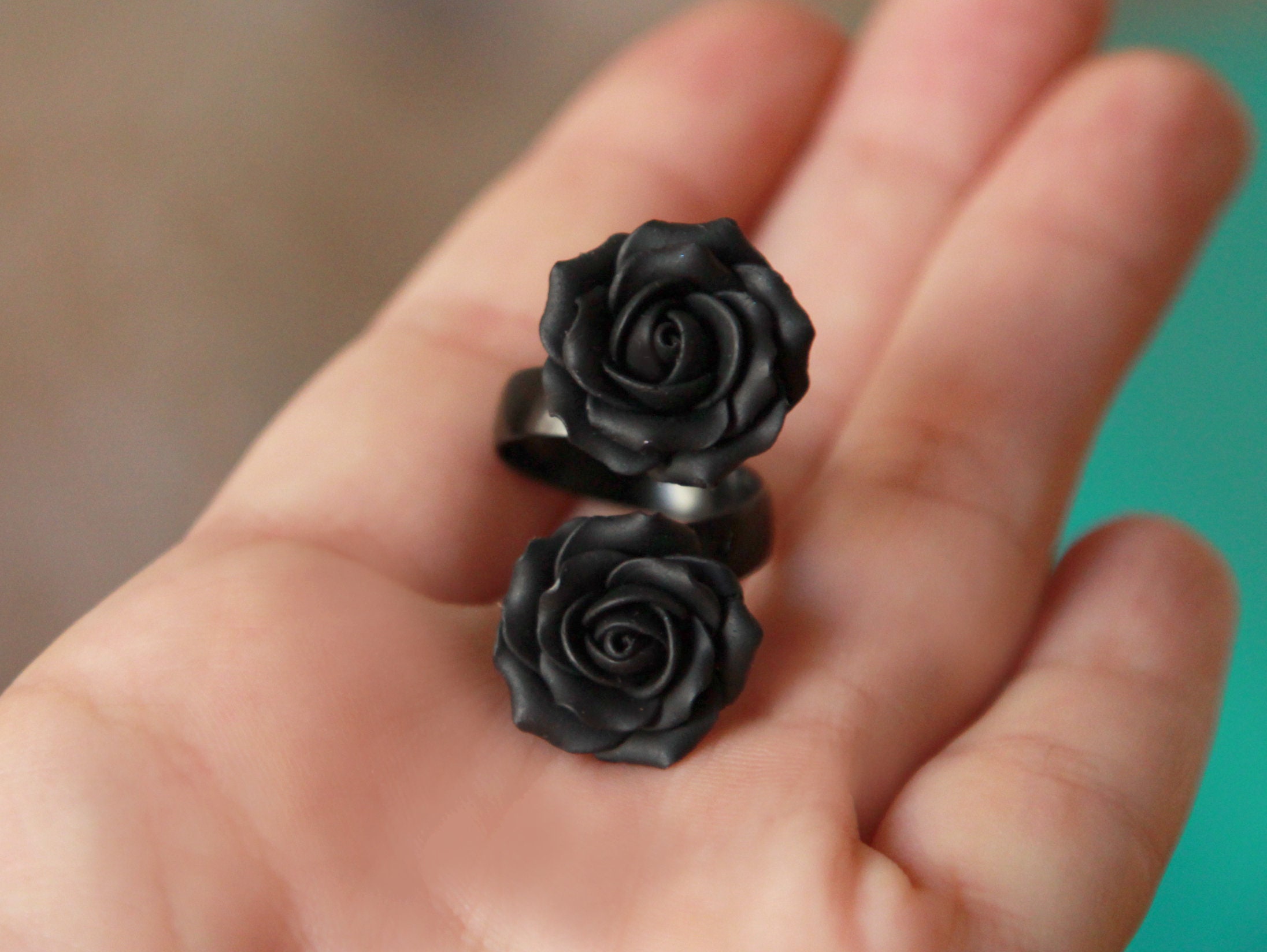 Black Flower Ring Clay Rose Ring Women Ring Women Unusual | Etsy
