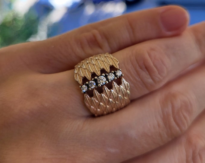 Vintage Ring Adjustable Sterling Silver Feather Ring Zircon Rings ...