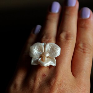 Orchid Ring Pearl Ring Floral Jewelry Wedding Ring Handmade Gift Women ...