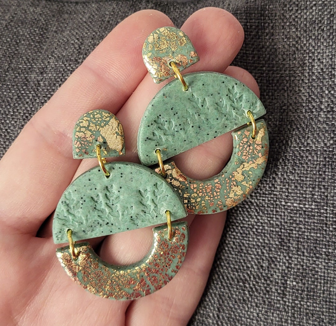 Sage Green Earrings - Polymer Clay Earrings Dangle - Green Copper Gold ...
