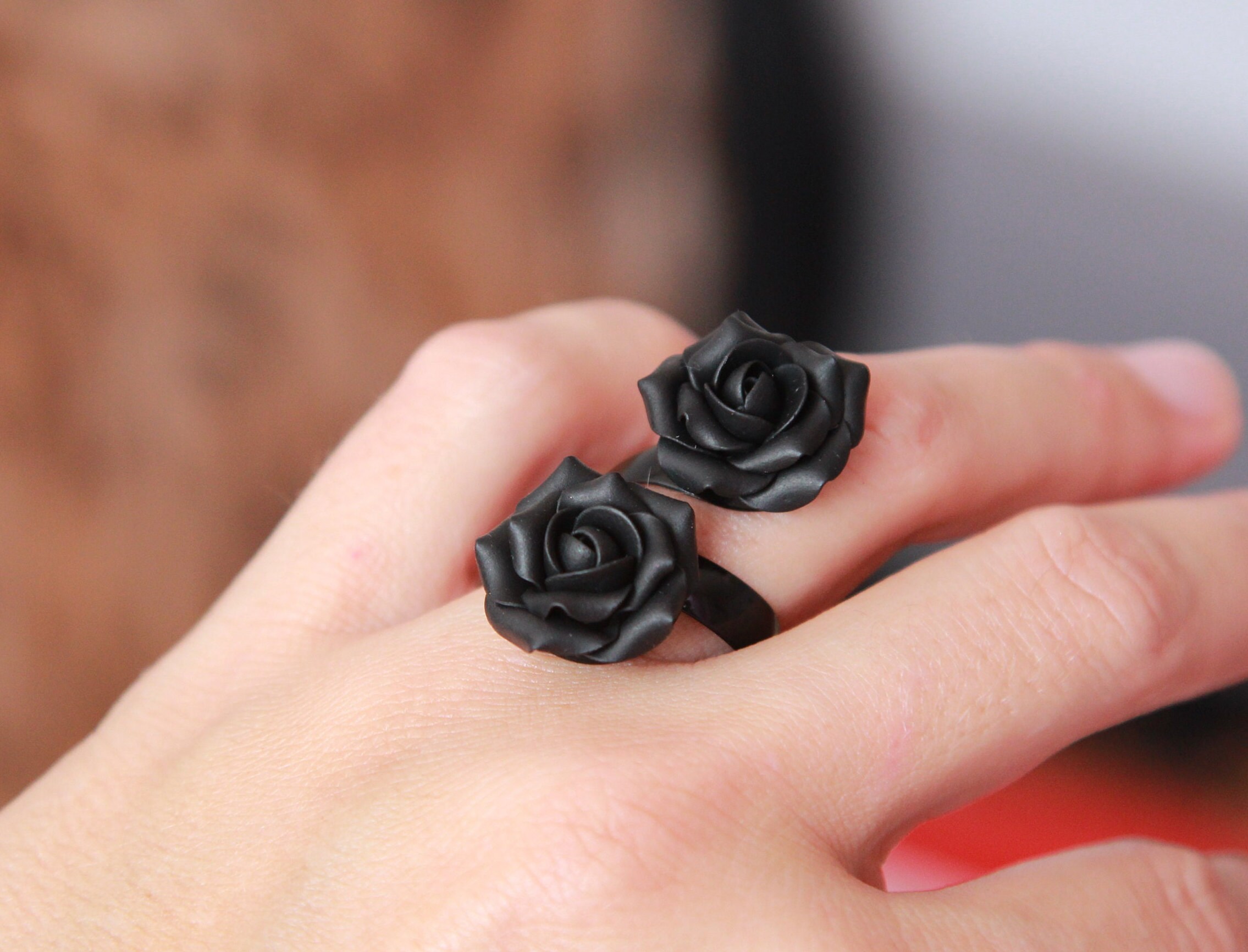 Black Flower Ring Clay Rose Ring Women Ring Women Unusual | Etsy