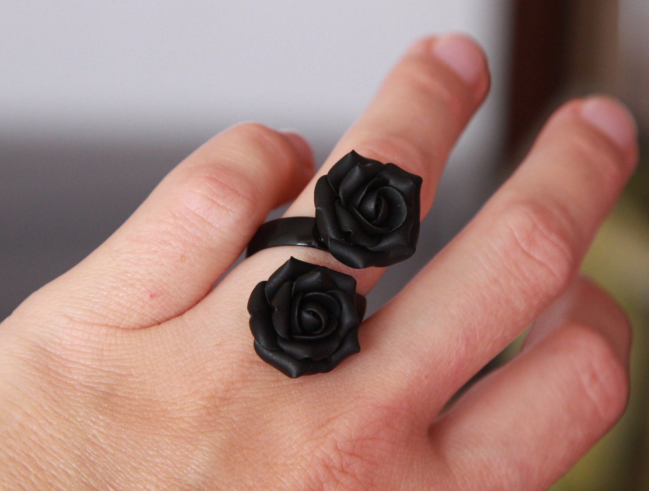 Black Flower Ring Clay Rose Ring Women Ring Women Unusual | Etsy