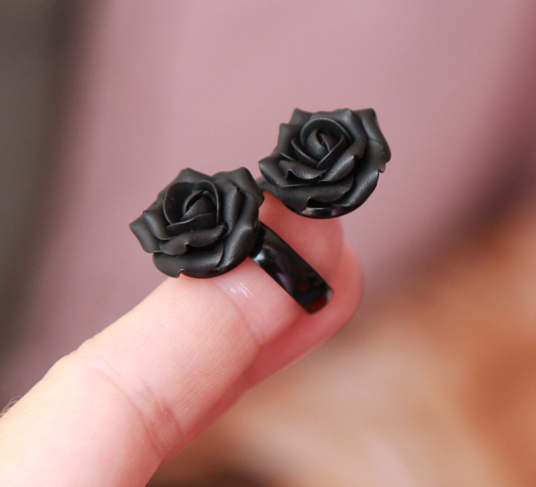 Black Flower Ring Clay Rose Ring Women Ring Women Unusual | Etsy
