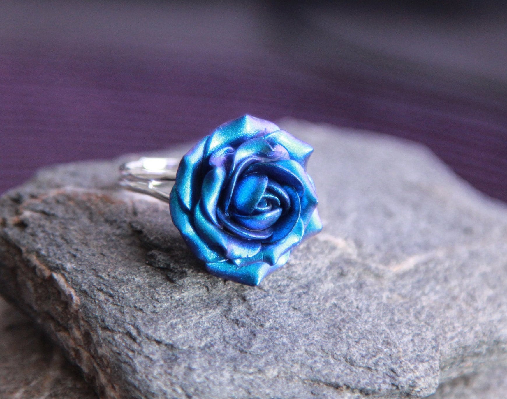 Blue Rose Ring Sterling Silver Clay Flower Ring Large Rose - Etsy Canada
