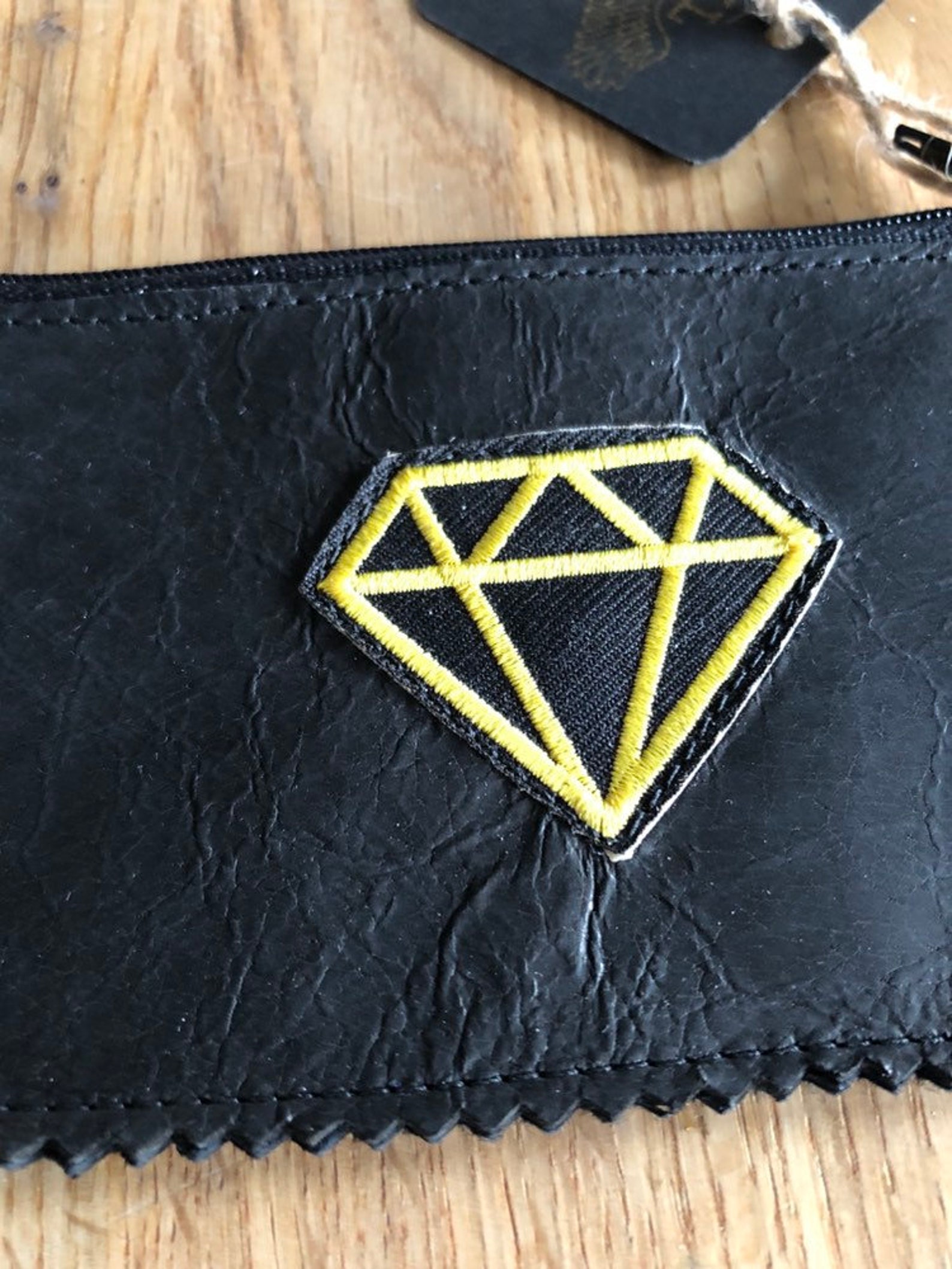 Black DIAMOND Patch Leather Coin Purse - Etsy