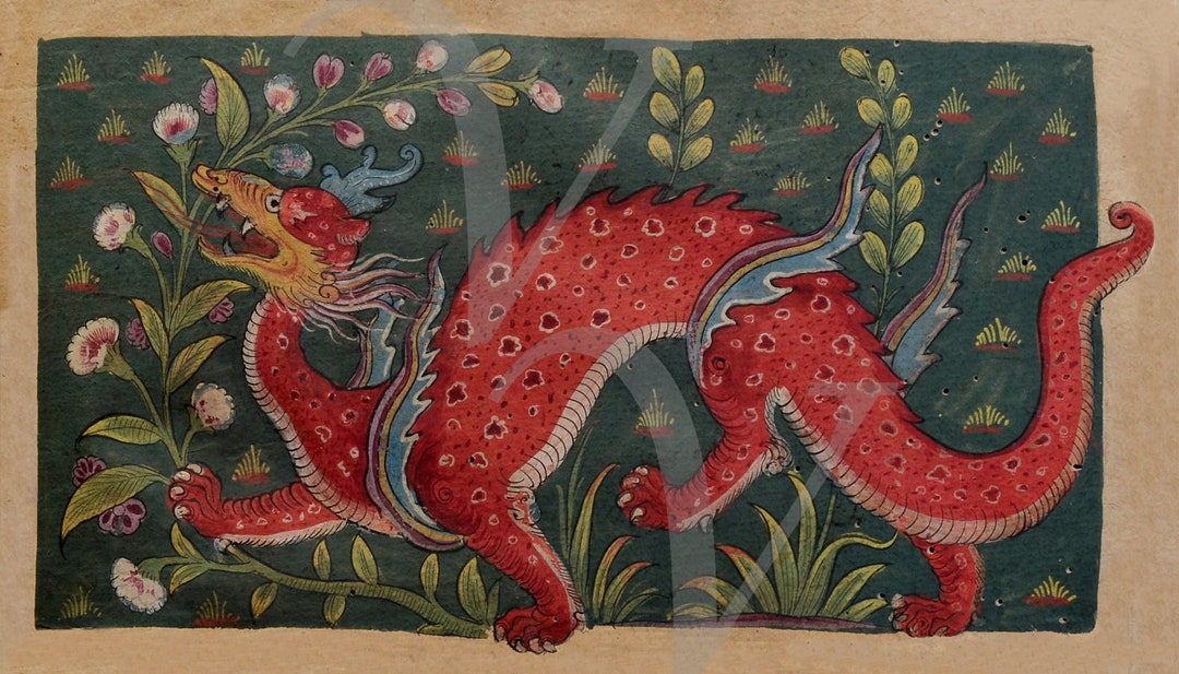 Persian Dragon Painting Art Print, Persia, Antique Artwork, Bestiary ...