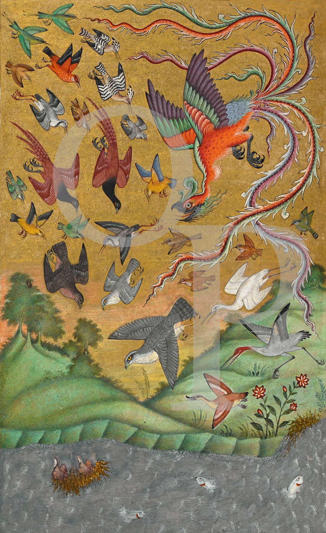 Persian Bird Painting Print, Persia, Antique Artwork, Simurgh, Mystical ...