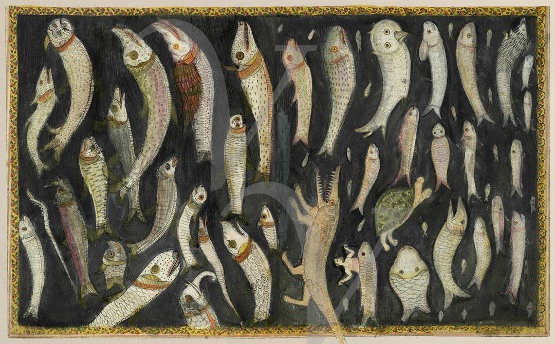 Persian Fish Painting Art Print, Persia, Antique Artwork, Strange Sea ...