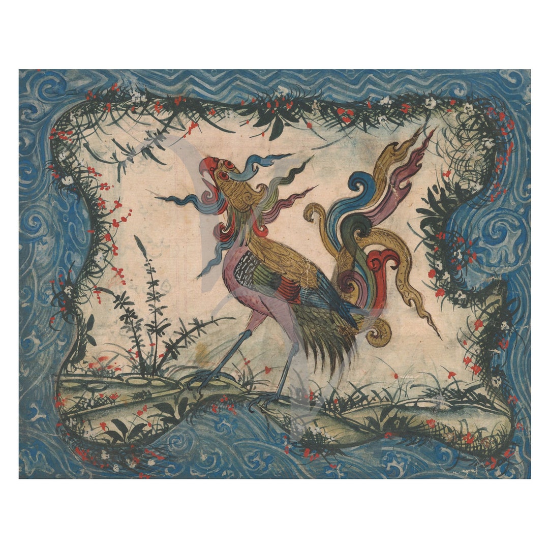 Huma Bird Painting Print, Antique Persian Artwork, Persia, Bestiary ...