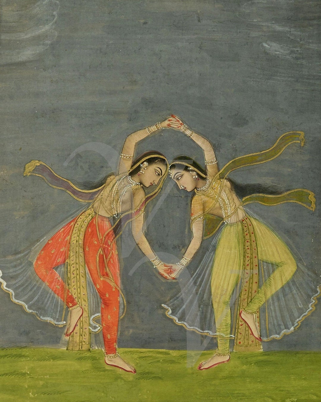 Indian Dancers Painting Print, India, Antique Artwork, Rajasthan, Women ...