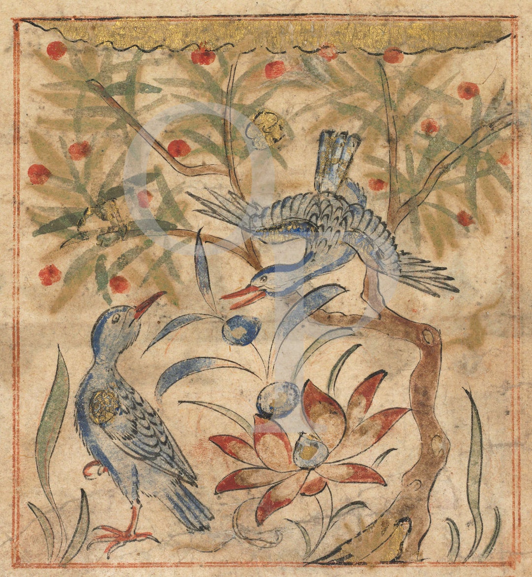 Persian Birds Painting Print, Persia, Antique Artwork, Bird, Vintage ...