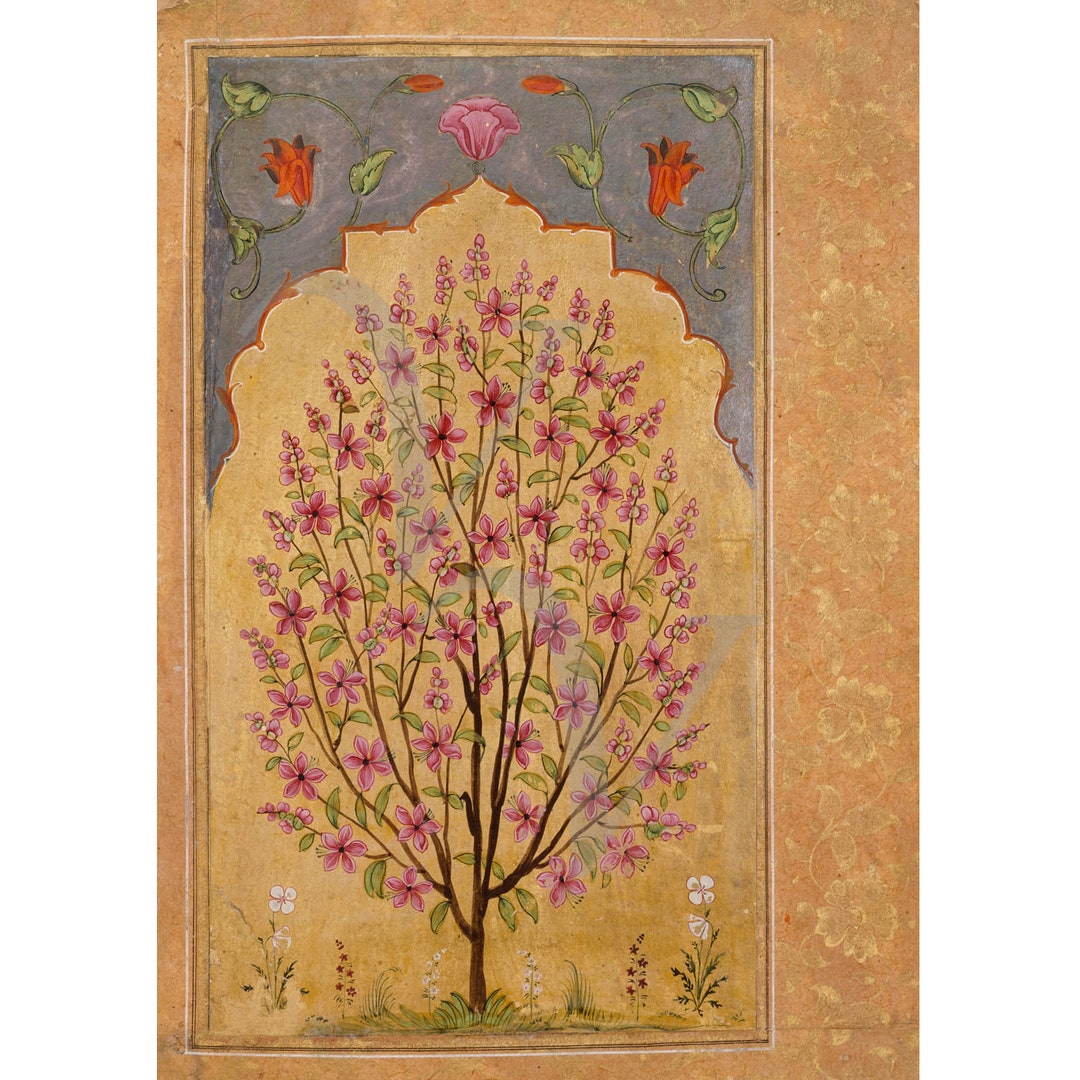 Indian Flower Tree Art Print, Antique Artwork, India, Vintage Floral ...