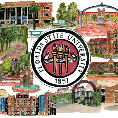 Florida State University Westcott Fountain Famous Brick Print - Etsy