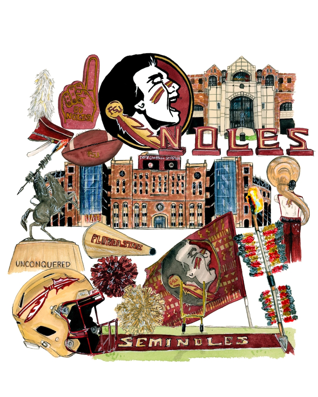 Florida State University Gameday Print / FSU Art Print / Florida State ...