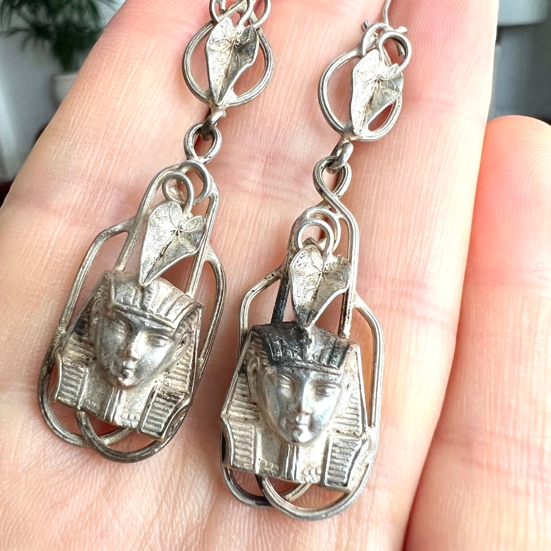 Vintage Silver Egyptian Revival Sphinx Earrings - Etsy