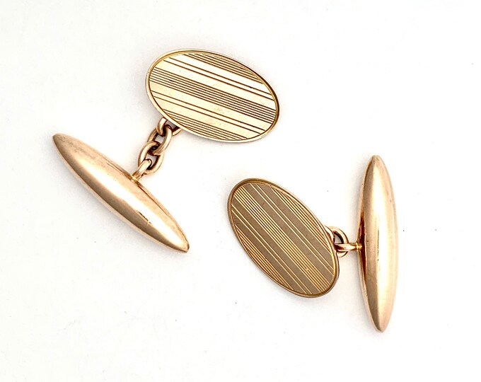 Vintage 1925 Solid 9CT Rose Gold Engine Turned Oval Cufflinks - Etsy