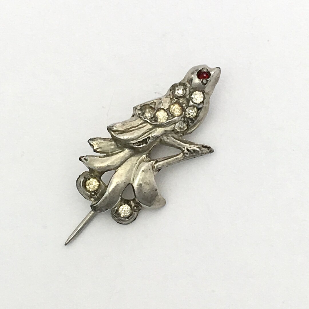Tiny Weeny Vintage Paste Bird Brooch Lapel Pin Red Eyes - Etsy