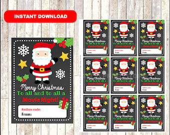Redbox Codes Gift Tags Cards Digital Printable 4 Different Designs ...