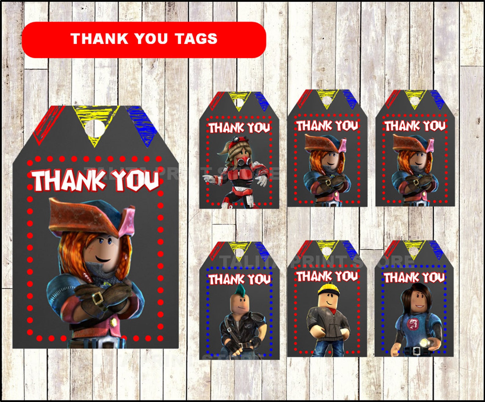 Roblox Chalkboard Thank you tags printable Roblox party tags | Etsy
