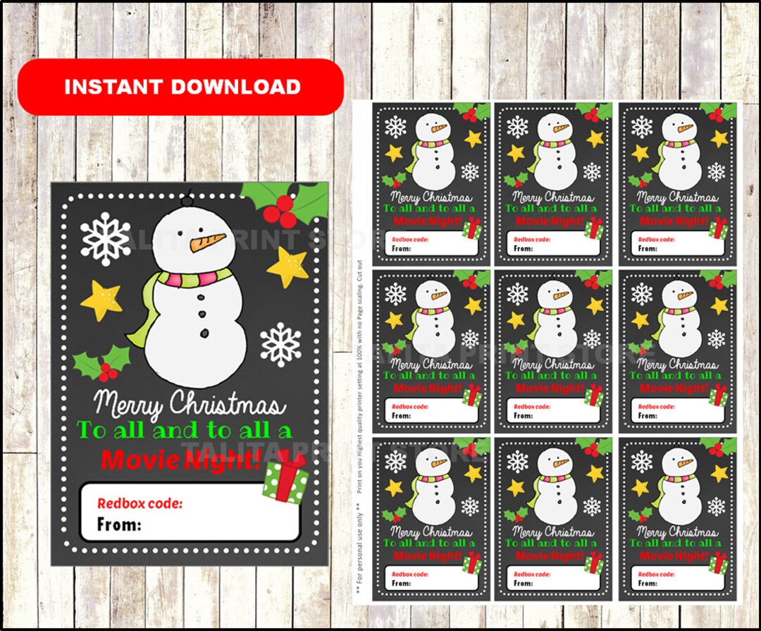 Printable Movie Night Gift Tag - Instant Download - Merry Christmas to ...