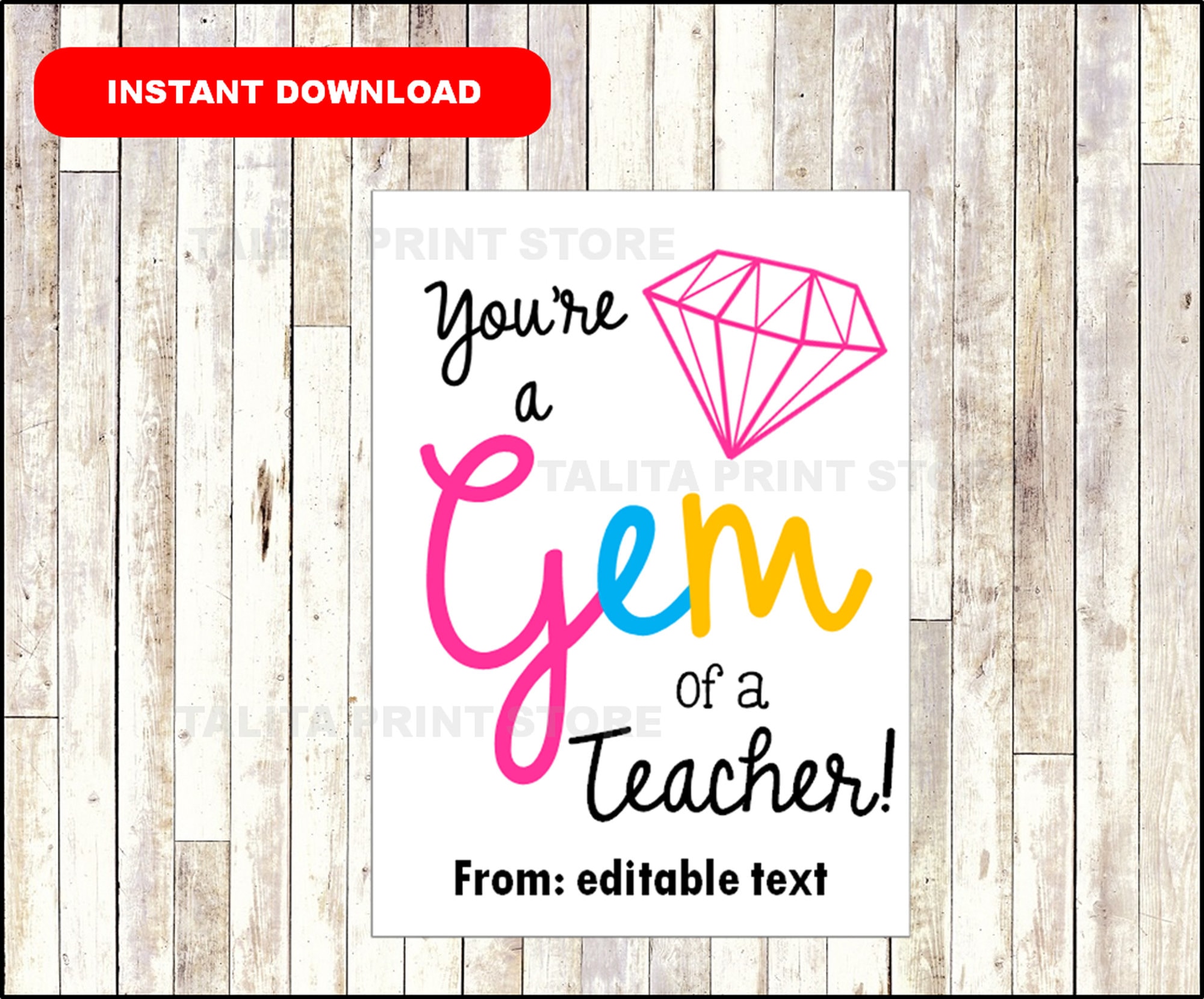 EDITABLE Teacher Jewelry tag you're a Gem Teacher | Etsy