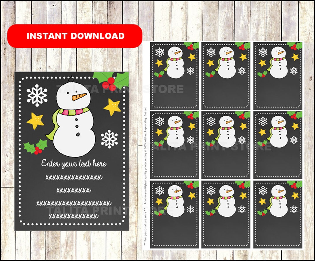 PRINTABLE Snowman Gift Tags, Christmas Gift Tags, Snowman Tags ...