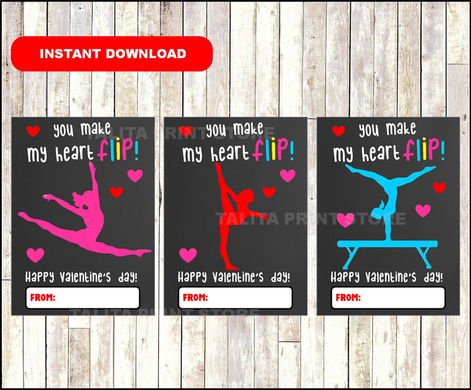 Gymnastics Valentine's Day Card, Printable Gymnastics Valentine Cards ...