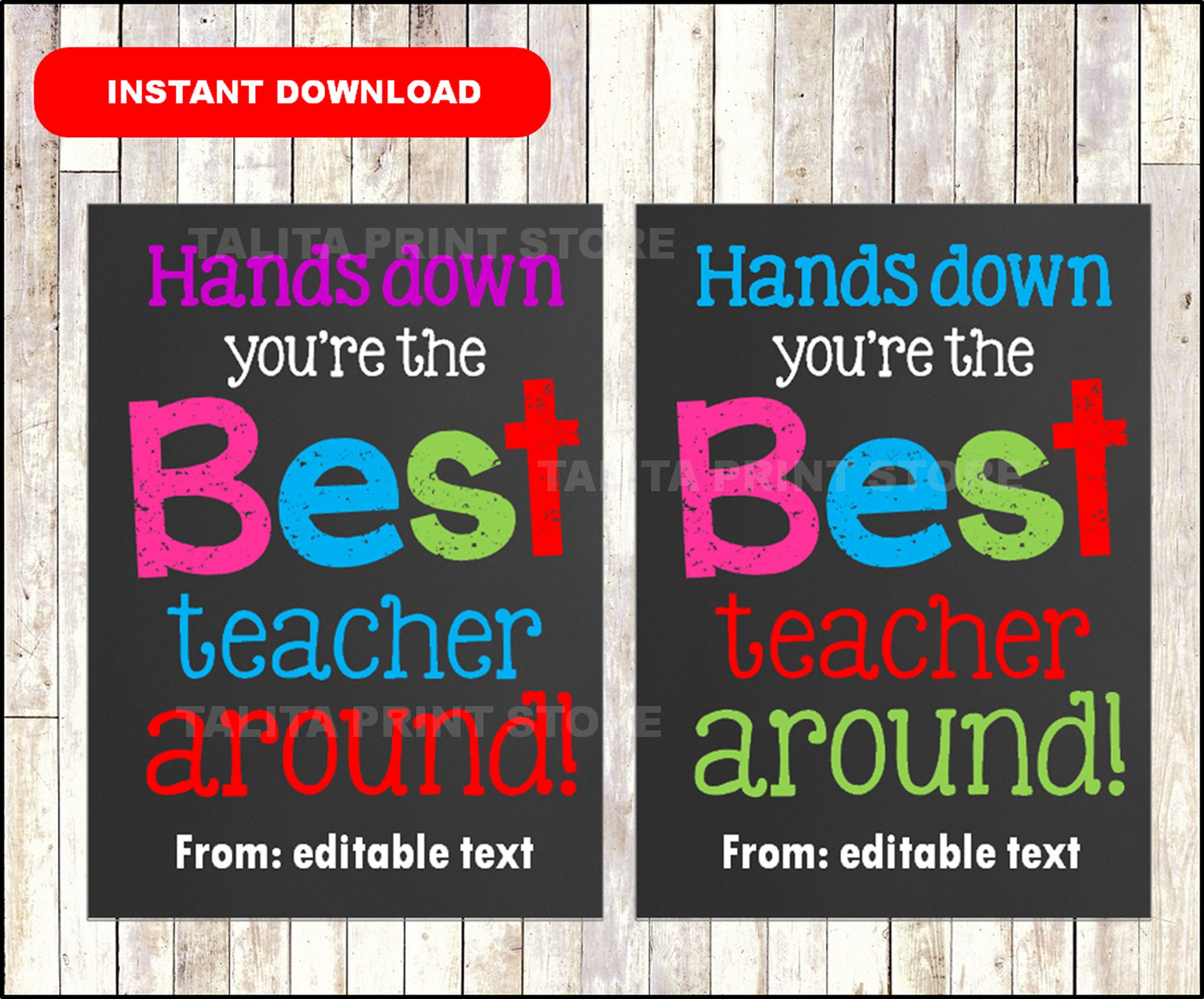 EDITABLE Hands Down Best, TEACHER Appreciation Tags Étiquettes de fin d ...