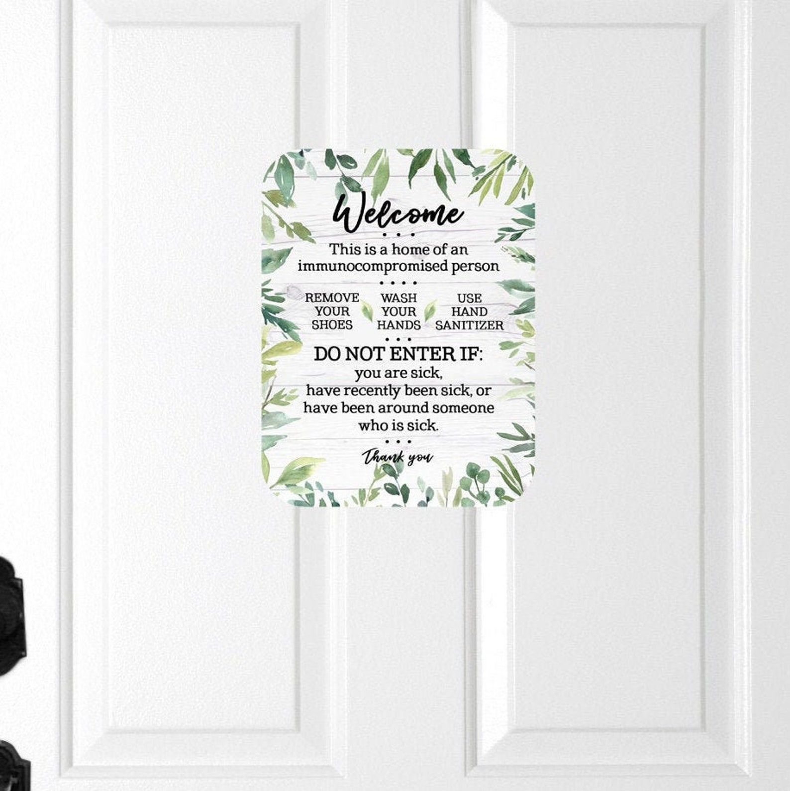 Immunocompromised Door Magnet Sick Door Sign Remove Shoes - Etsy