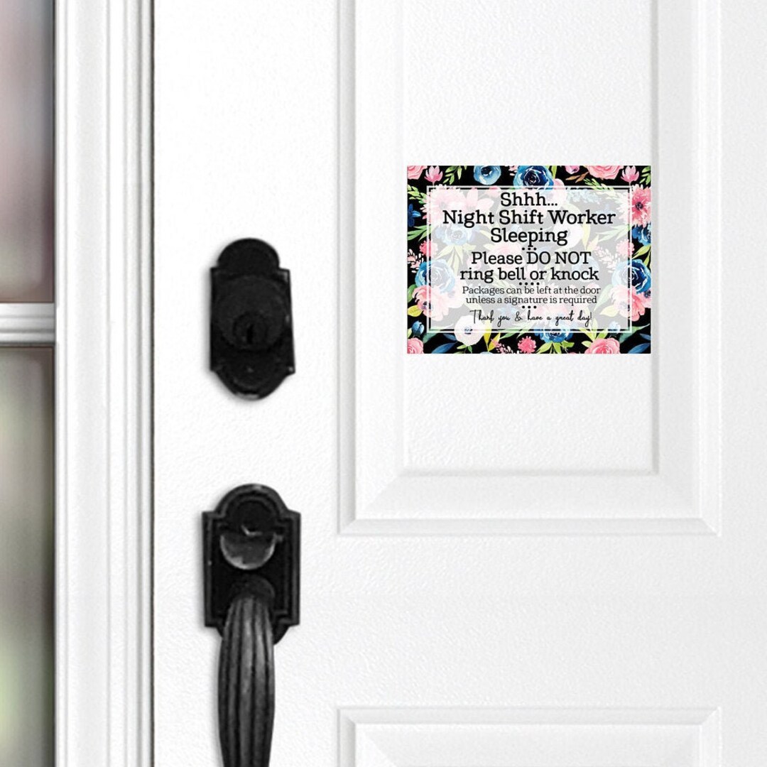 Night Shift Worker Sleeping Front Door Magnet, Night Shift Worker Sign ...
