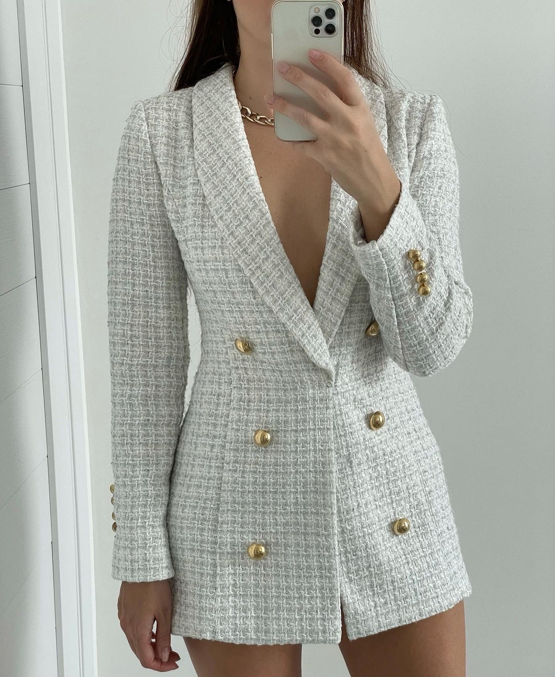 Tweed Jacket Boucle Jacket Women White Tweed Coat Woman - Etsy