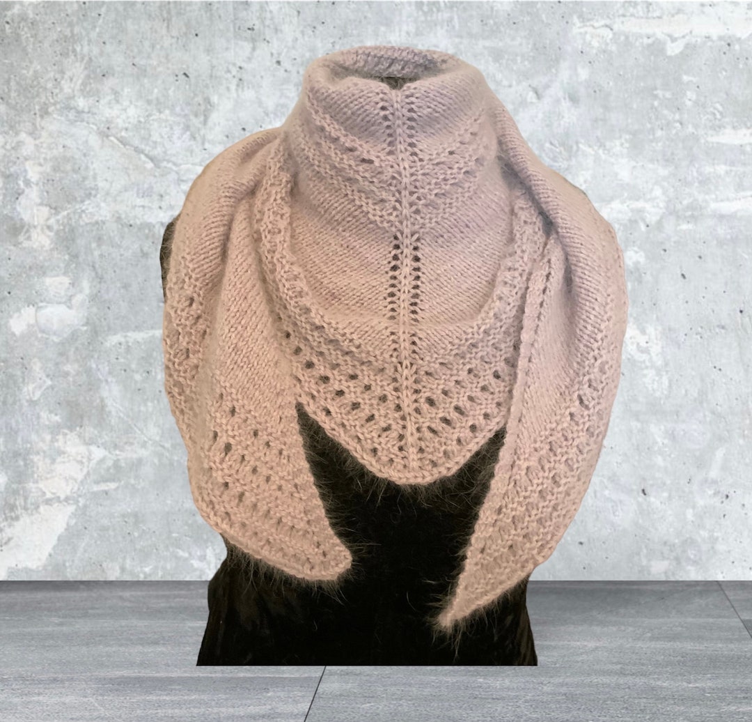 Lightweight Mink Down Gray Knitted Shawl Triangle Knitted Gray Shawl With Border Winter Wedding ...