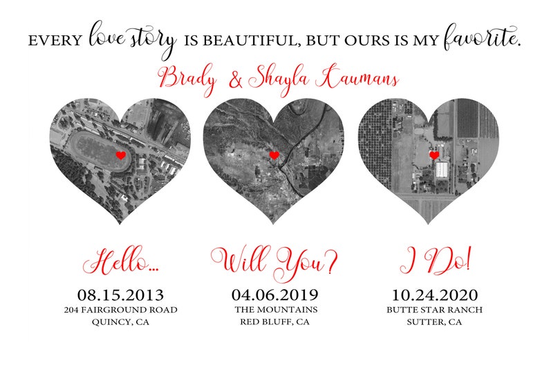 Personalized Map Wedding Gift / Map Location Gift / Met, Engaged ...