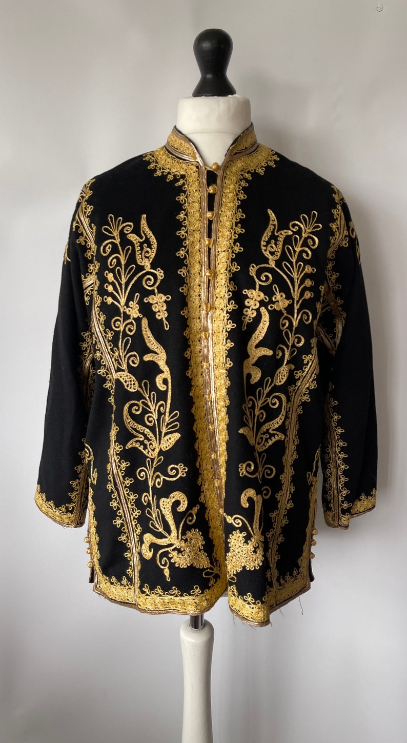 Stunning Vintage Black Wool Turkish Ottoman Jacket With Gold Embroidery ...