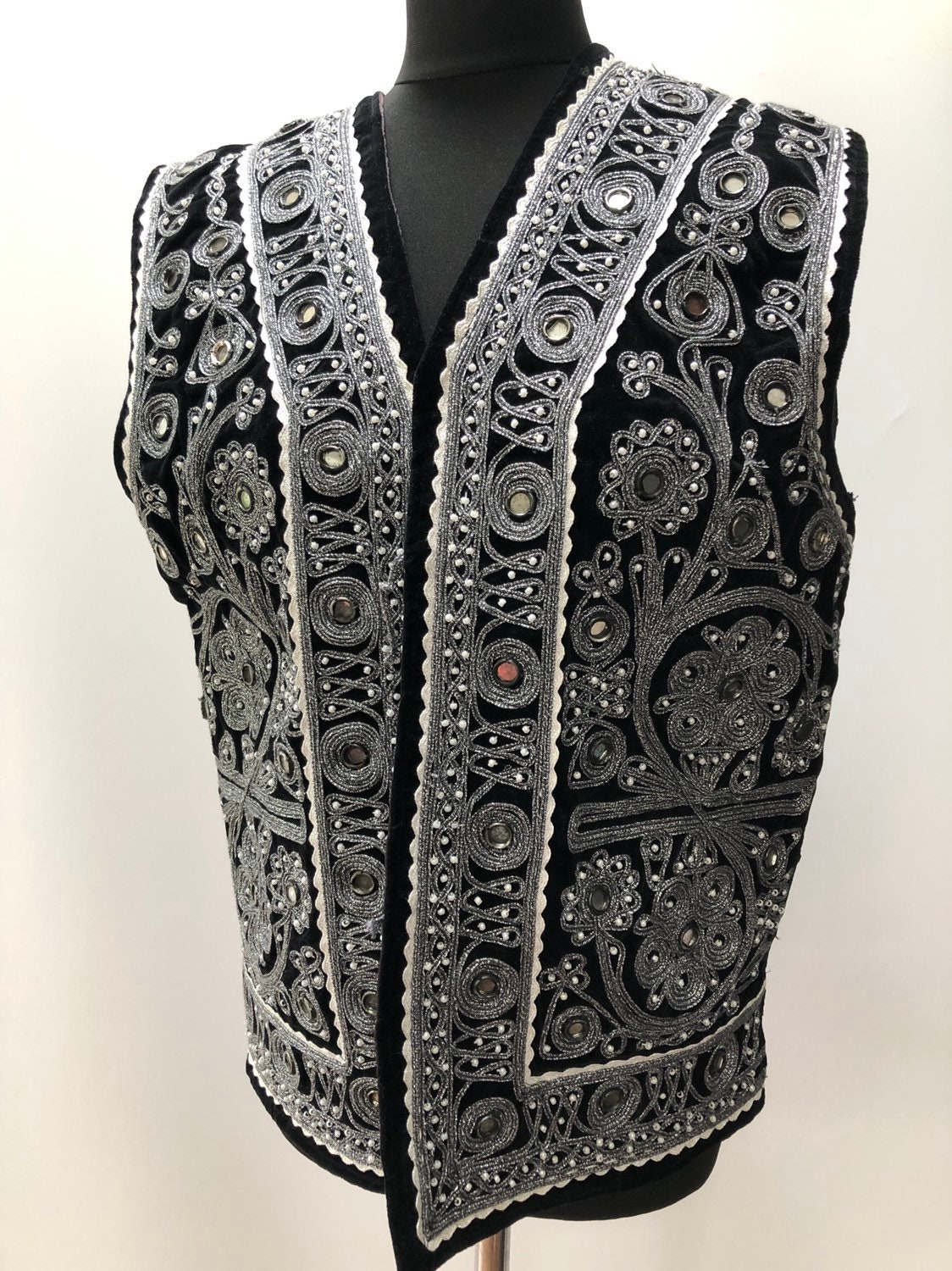 Vintage Pashtun Afghan Waistcoat Vest Tribal Ethnic Black With Silver ...