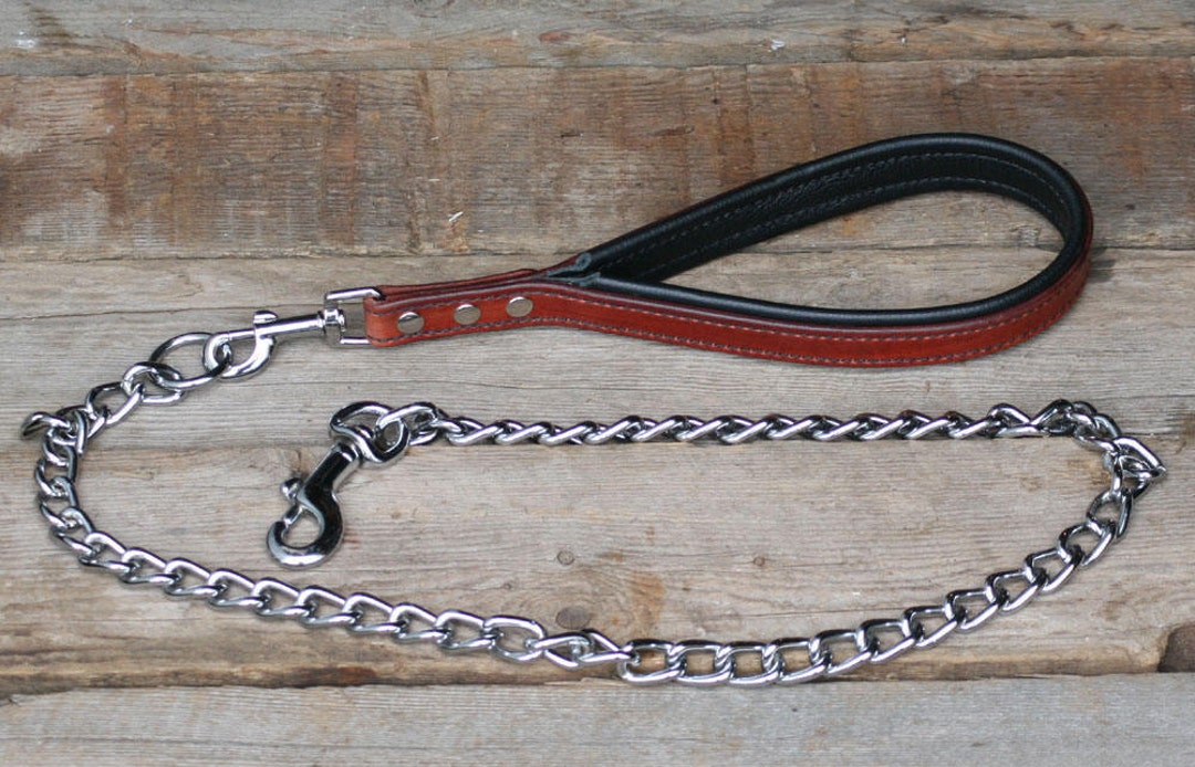 Leather Leash With Many Chain Options - Handcrafted - 100% Real Leather ...